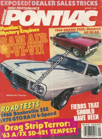High Performance Pontiac (United States) August 1988 magazine contents ...